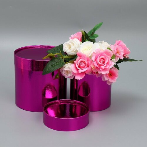 Дарите Счастье Набор коробок 2в1 круглые «Однотонный», розовый металлик, 12 х 12, 15 х 15 см