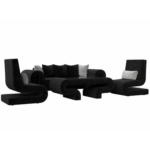 Набор Волна-2 (стол, диван, 2 кресла), Велюр черный