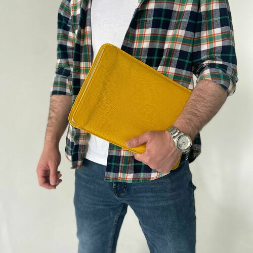 Чехол для ноутбука, натуральная кожа Macbook Air/Pro 13 M1 M2 папка-конверт для хранения и переноски. Желтый