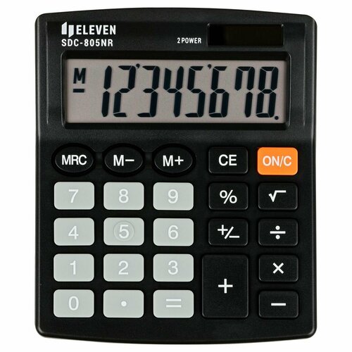 Калькулятор настольный 8-ми разрядный, двойное питание, 127х105х21мм, чёрный