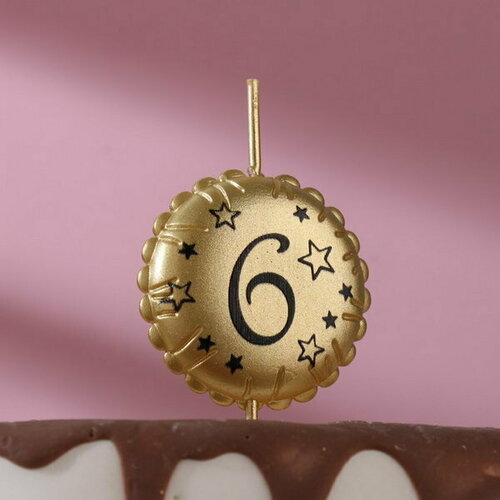 Свеча в торт на шпажке "Воздушный шарик", цифра 6, 3.5 см, золото