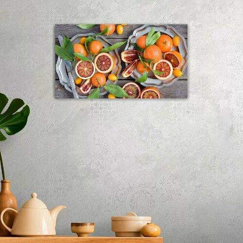 Картина на холсте 60x110 LinxOne "Кумкваты грейпфруты мандарины" интерьерная для дома / на стену / на кухню / с подрамником