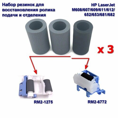 RM2-1275 + RM2-6772 Ролик подачи и отделения (резинки) 3 комплекта для HP LaserJet M608 M607 M609 M611 M612 M652 M653 M681 M682