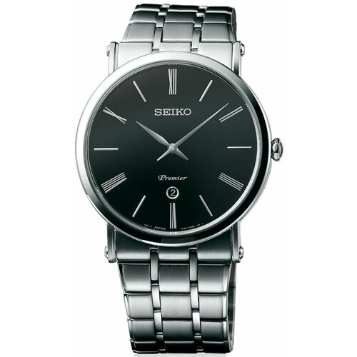 Наручные часы SEIKO Часы японские наручные мужские кварцевые на браслете Seiko SKP393P1*7N39, черный, серебряный