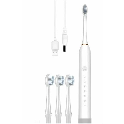Электрическая зубная щётка , Звуковая электрическая зубная щетка с 4 насадками и 6 уникальными режимами. Цвет - белый