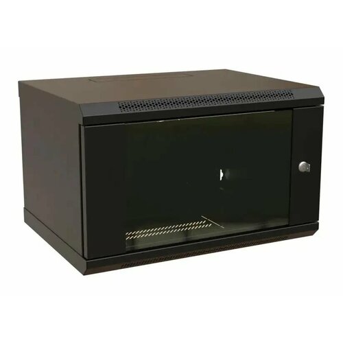 Коммутационный шкаф WRLINE WR-TW-0945-GP-RAL9004 настенный, стеклянная передняя дверь, 9U, 600x500x450мм