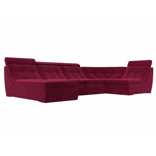 П-образный модульный диван Холидей Люкс, Микровельвет бордовый