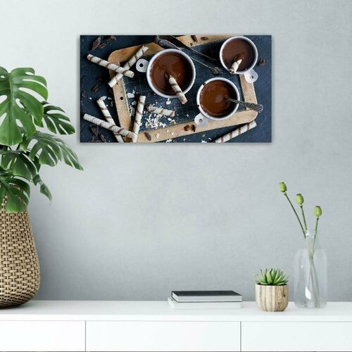 Картина на холсте 60x110 LinxOne "Шоколад крошки вафли трубочки" интерьерная для дома / на стену / на кухню / с подрамником