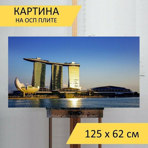 Картина на ОСП 125х62 см. "Сингапур, марина бэй сэндс, музеем науки и искусства" горизонтальная, для интерьера, с креплениями