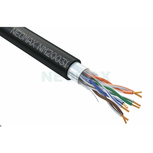 Кабель витая пара NEOMAX NM20031-060М-P F/UTP cat.5e 4 пары (60 м) 0.52 мм (24 AWG) одножильный, чистая медь, внешний PE, черный