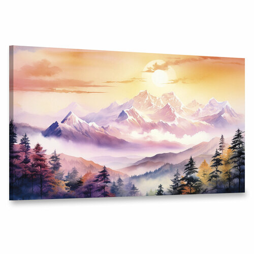 Интерьерная картина 100х60 "Горы и заря: волшебство рассвета"