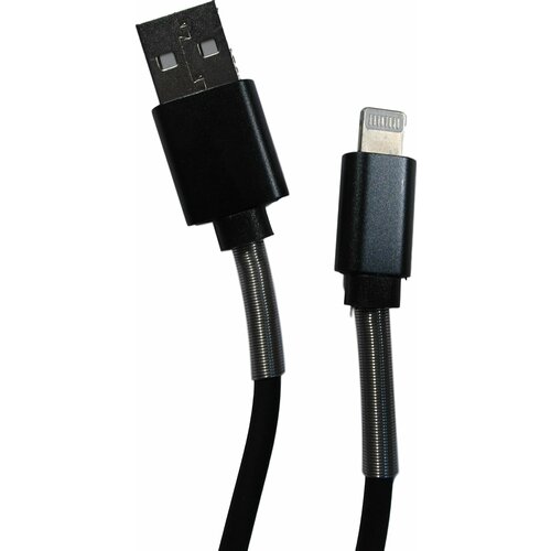 USB Кабель для Apple/iPhone "Oino" M22, с защитой от перегиба - пружина, 2A, Черный, 1 м.