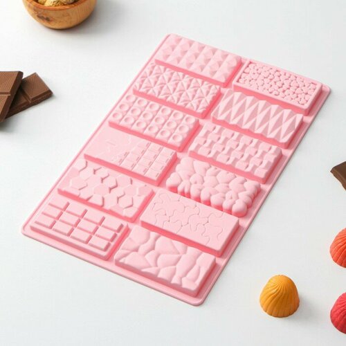 Форма силиконовая для шоколада Шоколадное ассорти, 26,5x16,8x0,7 см, 12 ячеек, цвет розовый