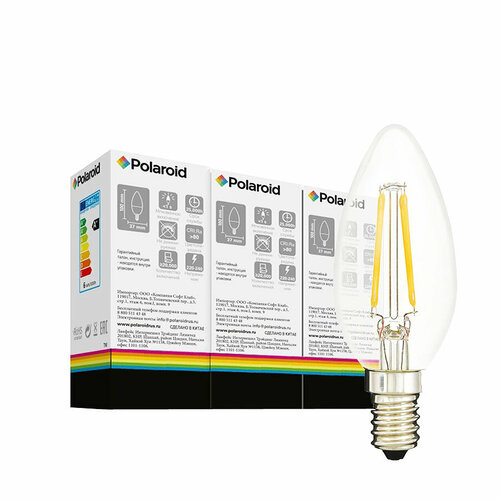 Филаментная светодиодная лампа Polaroid 220V C37 FIL 2,2W 6500K E14 250lm (3 шт.)