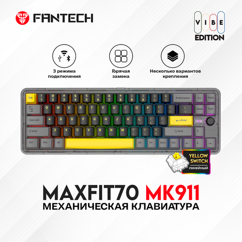 Беспроводная механическая клавиатура Fantech MAXFIT70 MK911 VIBE VIBRANT UTILITY, Yellow switch