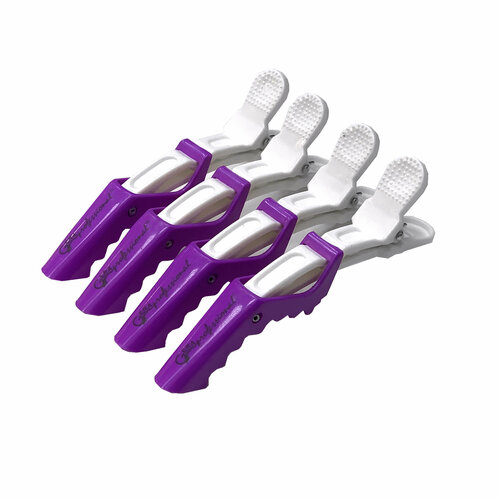 Gera Professional / Зажим для волос Крокодил, цвет фиолетовый с белым - 4 шт/уп