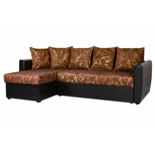 Угловой диван раскладной Мартин левый еврокнижка, шенилл коричневый, крупный вензель/ коричневый кожзам