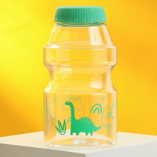 Бутылка для воды Svoboda Voli "Динозаврик" 480 мл, прозрачная, зеленая крышка