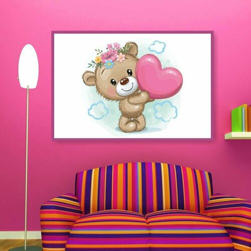 Постер для интерьера Мишка С Сердечком на стену для детской горизонтальный 50х40 см в тубусе ПолиЦентр