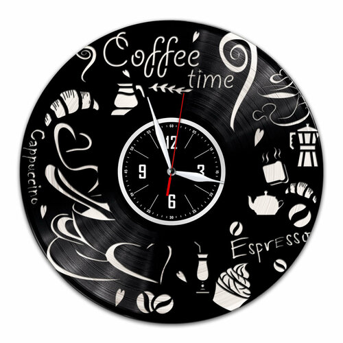 Coffe Time - настенные часы из виниловой пластинки (с серебряной подложкой)