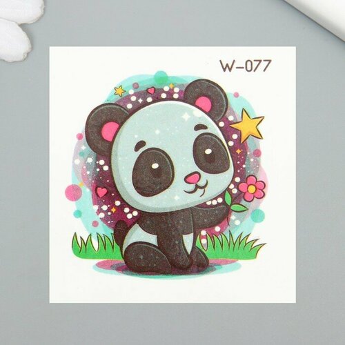 MARU Татуировка на тело цветная "Малыш панды с цветочком" 6х6 см
