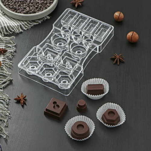 Форма для шоколада "Ассорти", 14 ячеек, 20x12x2.5 см, глубина 2 см