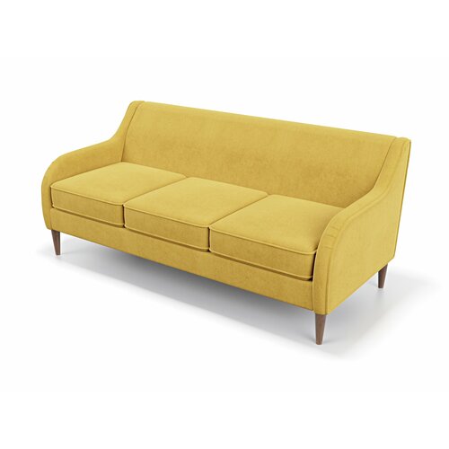 Дизайнерский прямой диван Soft Element Вектор, трехместный, деревянные ножки, велюр, желтый, стиль, в гостиную, офис, на дачу