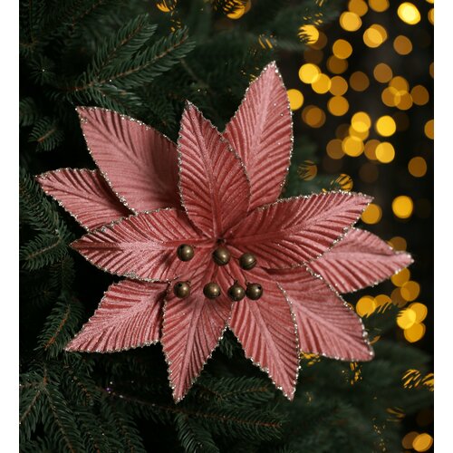 Цветок искусственный декоративный новогодний, диаметр 33 см, цвет розовое золото