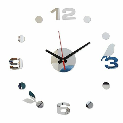 SUI Часы-наклейка, серия: DIY, "Птичка", плавный ход, d-40 см, серебро