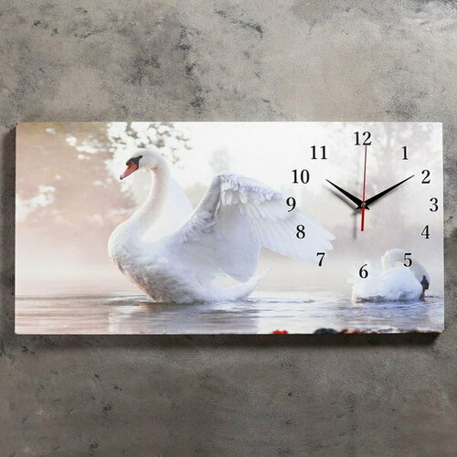 Часы-картина настенные, серия: Животный мир, "Белый лебедь", 40 x 76 см