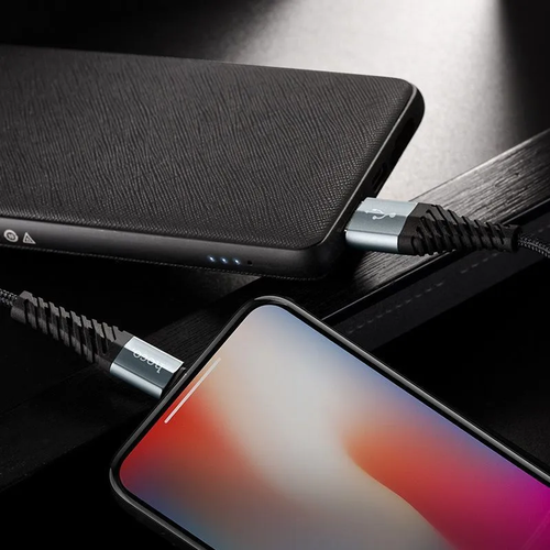 Кабель HOCO X38 Cool USB на Lightning (iPhone, iPad, Airpods), 2.4A, 1 метр черный с серым, для быстрой зарядки гаджетов Apple и передачи данных