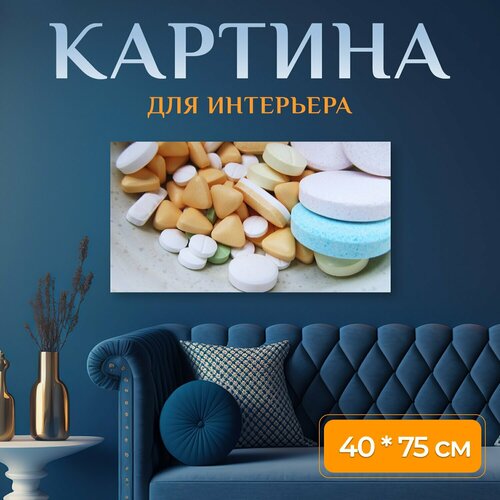Картина на холсте "Медицина, средство, таблетки" на подрамнике 75х40 см. для интерьера