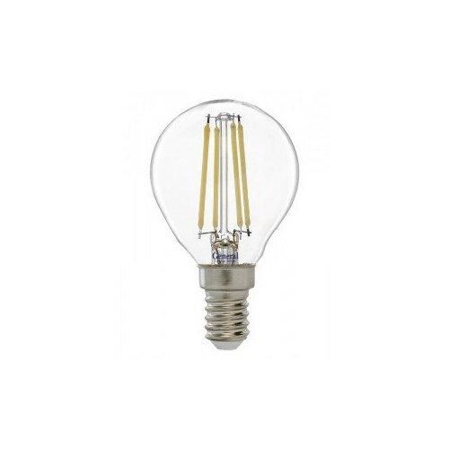 Светодиодная LED лампа General филамент шар E14 7W 2700K 2K 45x78 (нитевидная), празрачная 647800 (упаковка 12 штук)