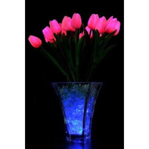 Светящиеся цветы в вазе (21 тюльпан розов./подсветка син, зелен.)