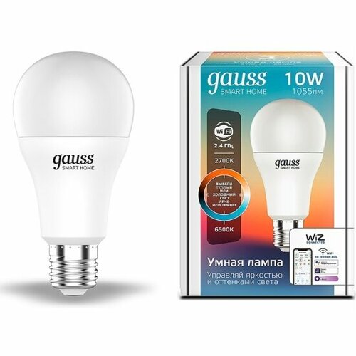 Умная лампочка Wi-Fi Gauss Smart Home А60 10W 806лм E27, управление голосом/смартфоном, с изменением температуры, диммируемая