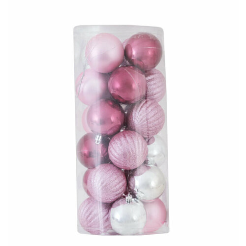 Набор ёлочных шаров 6 см цвет розовый/серебристый, 24 шт.