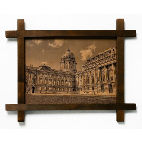 Картина Венгерская национальная галерея, гравировка на натуральной коже в деревянной раме, подарок, BoomGift