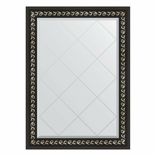 Зеркало настенное с гравировкой EVOFORM в багетной раме чёрный ардеко, 75х102 см, для гостиной, прихожей, кабинета, спальни и ванной комнаты, BY 4182
