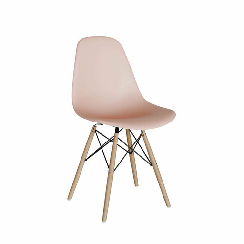 Стул для кухни со спинкой СтулБержи EAMES DSW, деревянные ножки, пудровый, пластиковый