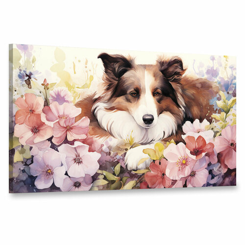 Интерьерная картина 100х60 "Собака в цветах"