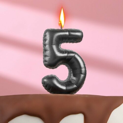 Свеча в торт "Шары" , цифра 5 , мокрый асфальт, 6,3 см
