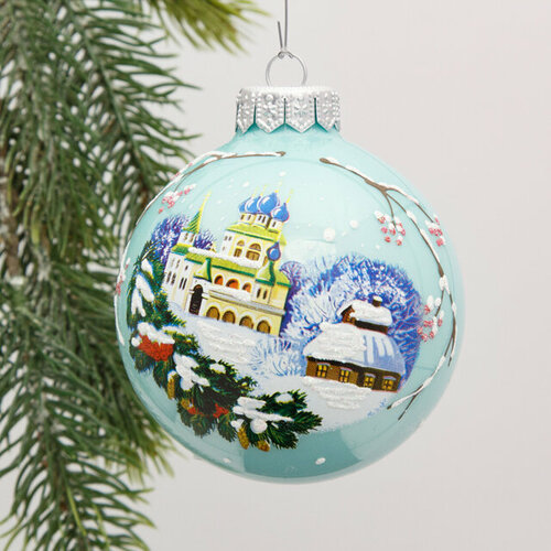 Коломеев Стеклянный елочный шар Храм перед Рождеством 8 см КУ-80-214129
