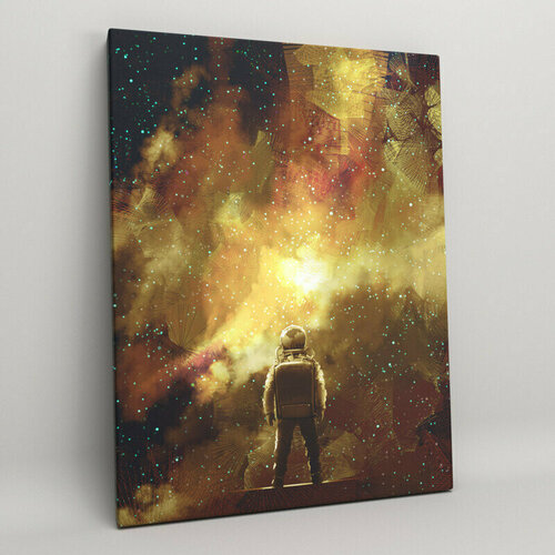 Картина на холсте (интерьерный постер) "Космонавт в звездной туманности", с деревянным подрамником, размер 22x30 см