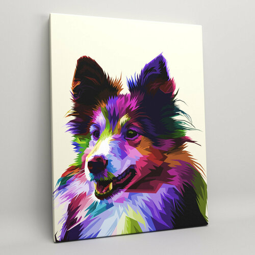 Картина на холсте (интерьерный постер) "Собака Шелти в стиле поп арт", с деревянным подрамником, размер 30x40 см