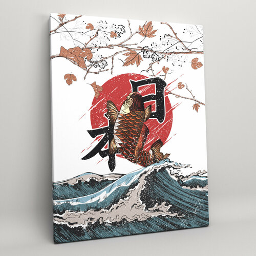 Картина на холсте (интерьерный постер) "Япония - карп кои" с деревянным подрамником, размер 30х40 см