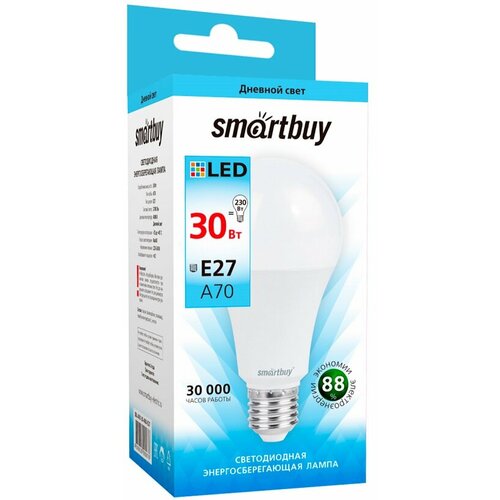 Лампа светодиодная SmartBuy SBL E27, A70, 30 Вт, 4000 К