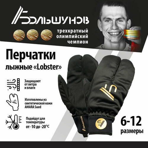 Перчатки Александр Большунов, размер 11, черный, золотой