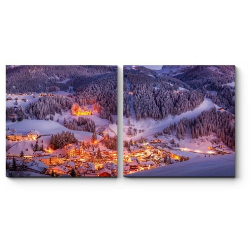 Модульная картина Зимняя деревня в Доломитах, Италия 50x25