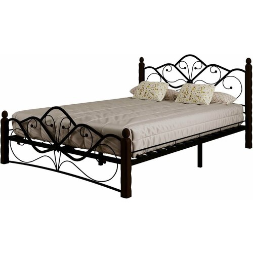 Двуспальная кровать форвард-мебель Венера 140х200 см/Каркас черный металл/ Ножки массив березы, шоколад