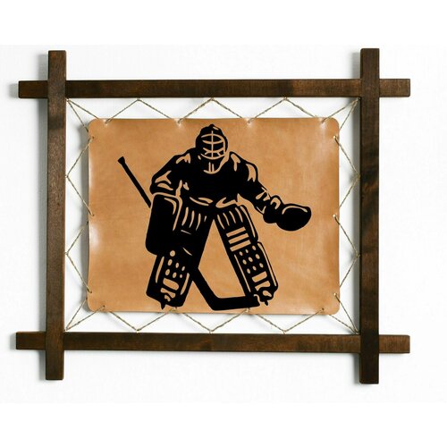 Картина "Хоккеист вратарь", подарок, натуральная кожа, BoomGift